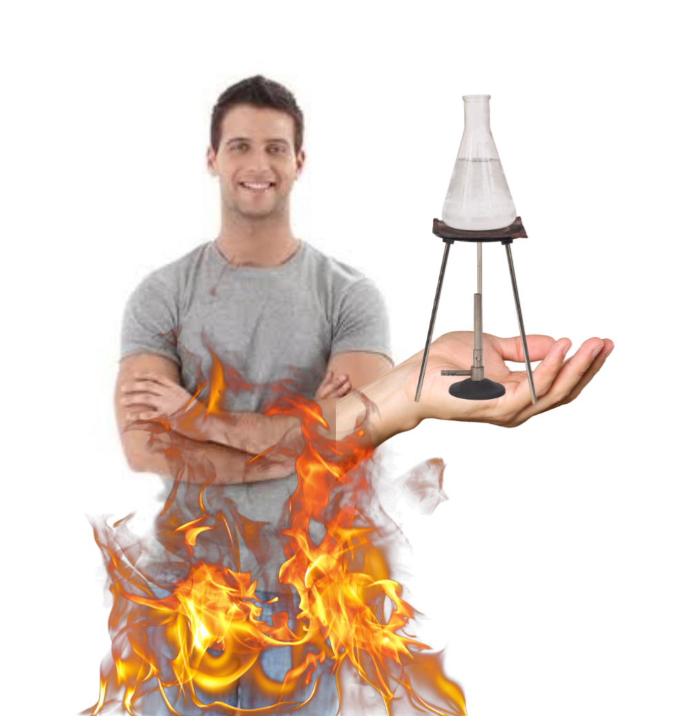 Ben holding bunsen burner while burning