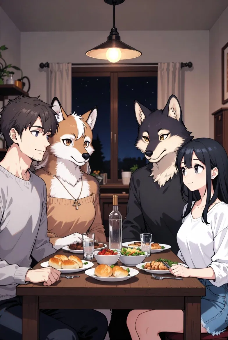 Polyamorous human and furry family