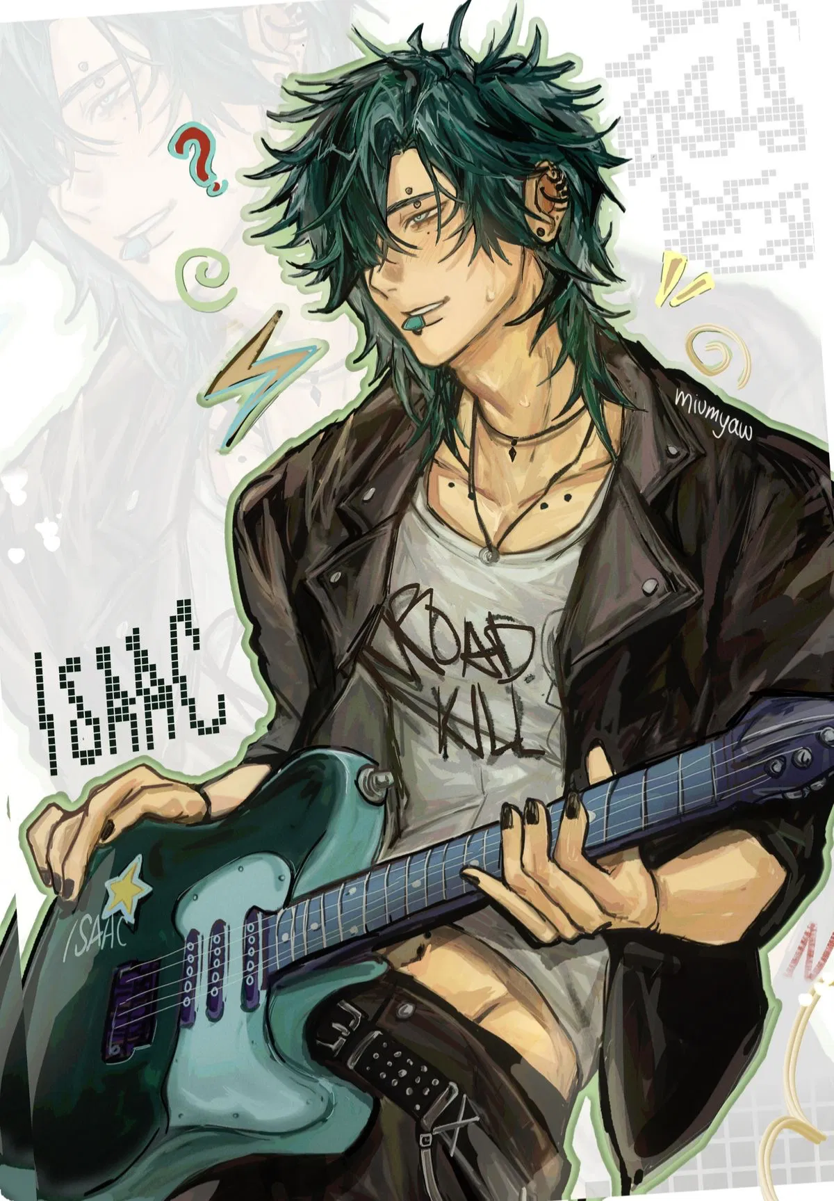 Isaac lead singer and guitarist for his band
