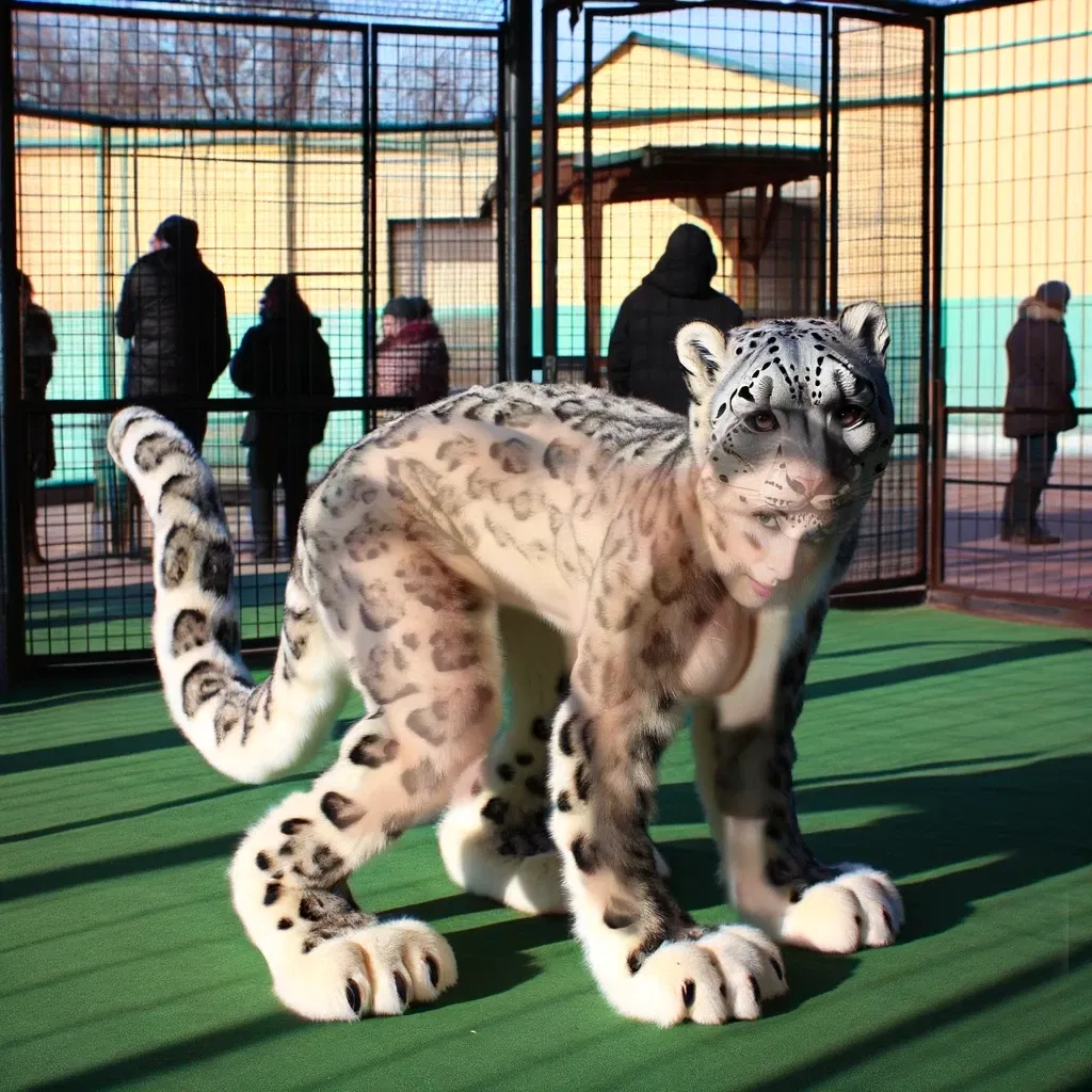 Woman in a snow leopard suit