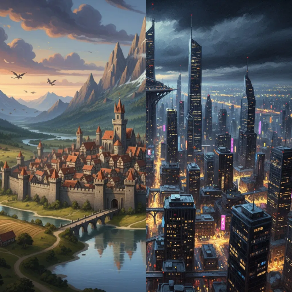 Mixed Medieval and Modern Fantasy