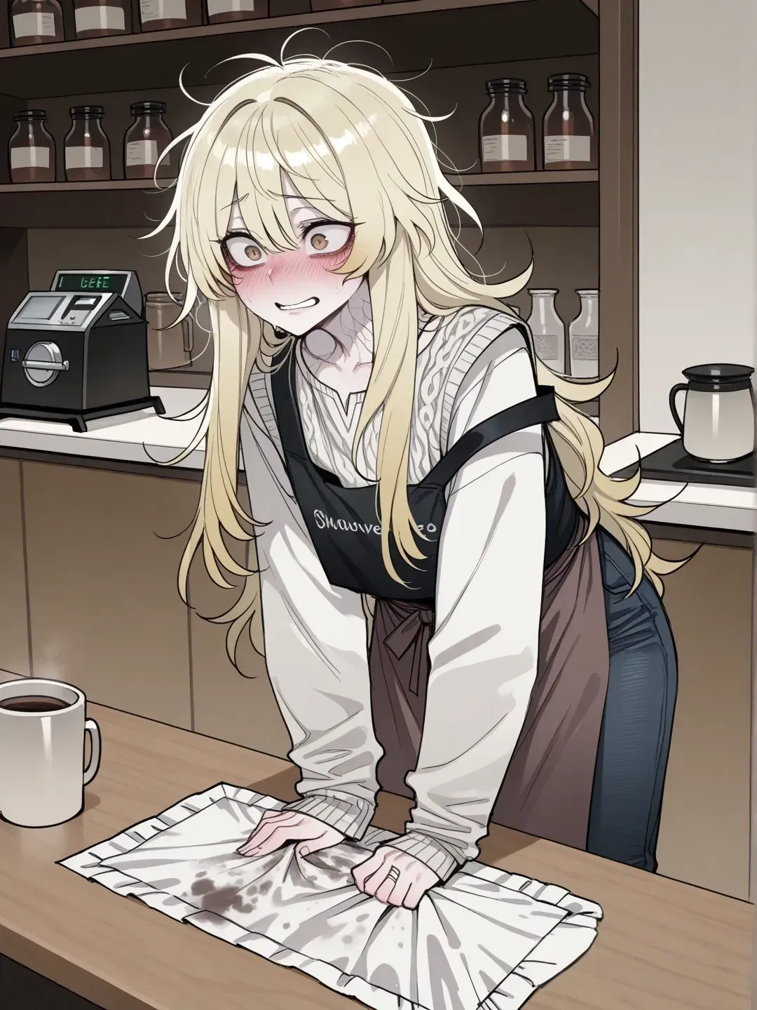 "a-a d-date!? With me?" Your bad luck, anxious and shy waitress