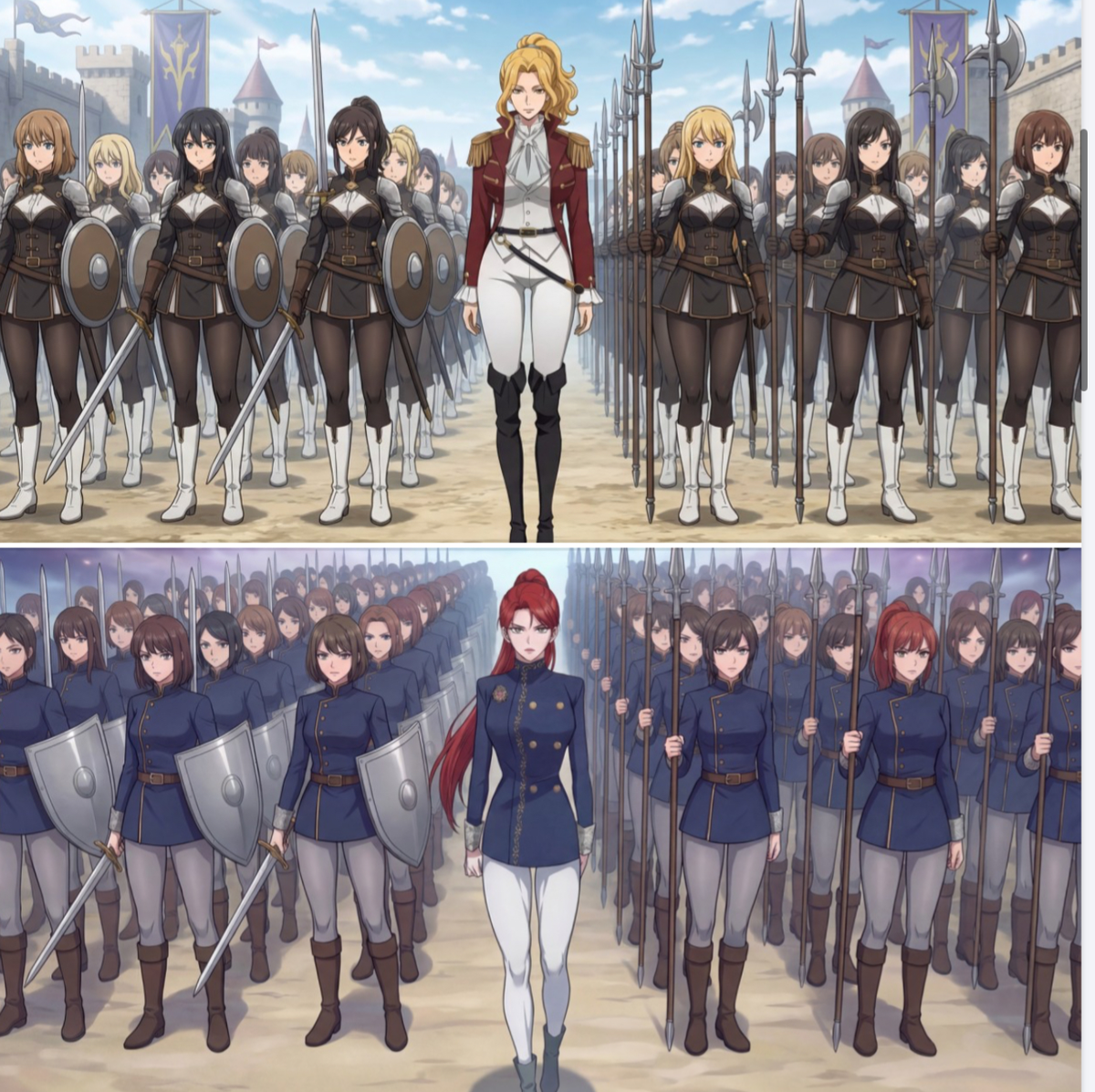 Female black zako army vs female blue zako army