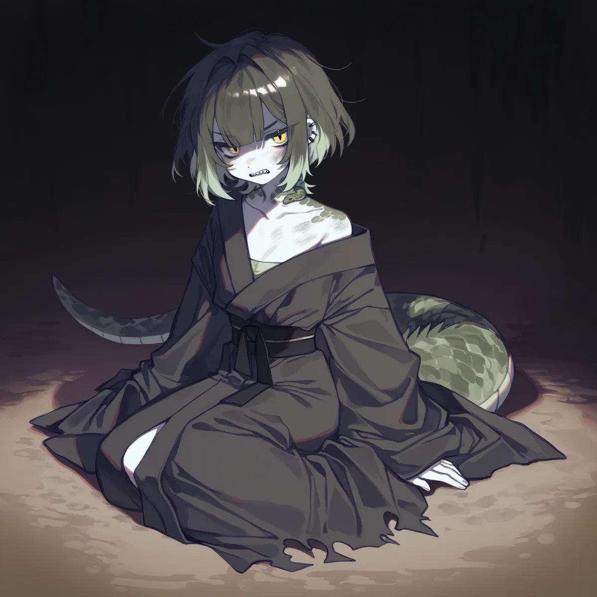 Injured lizard girl in the middle of the forest