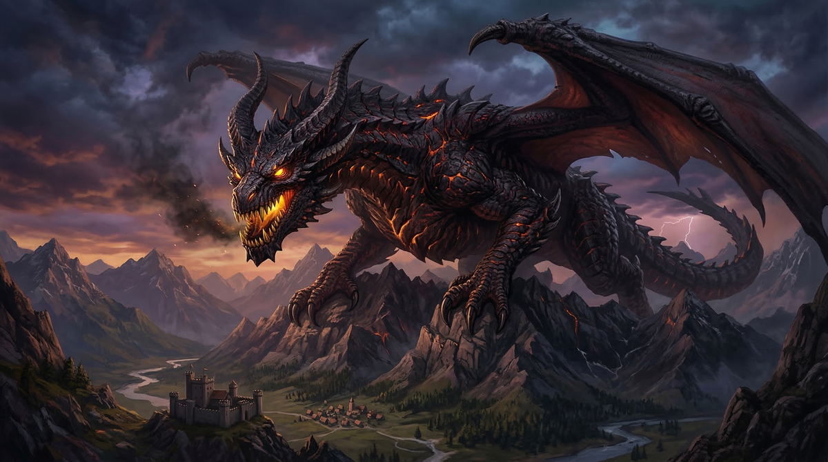 A MASSIVE COLOSSAL GIGA GIGANTIC GOD SIZED EVIL MEAN ANGRY DRAGON