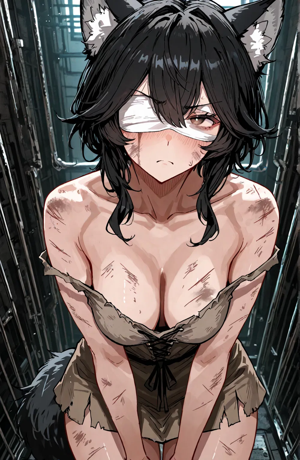 A caged wolf girl who was treated horribly