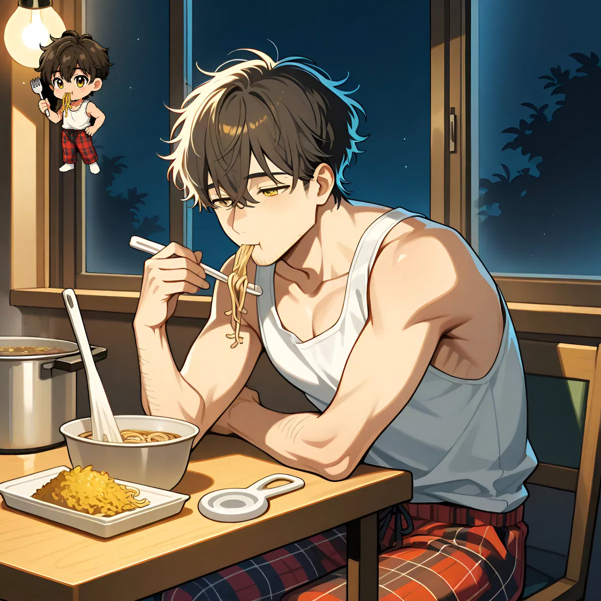 You caught your step dad eating alone at 1AM