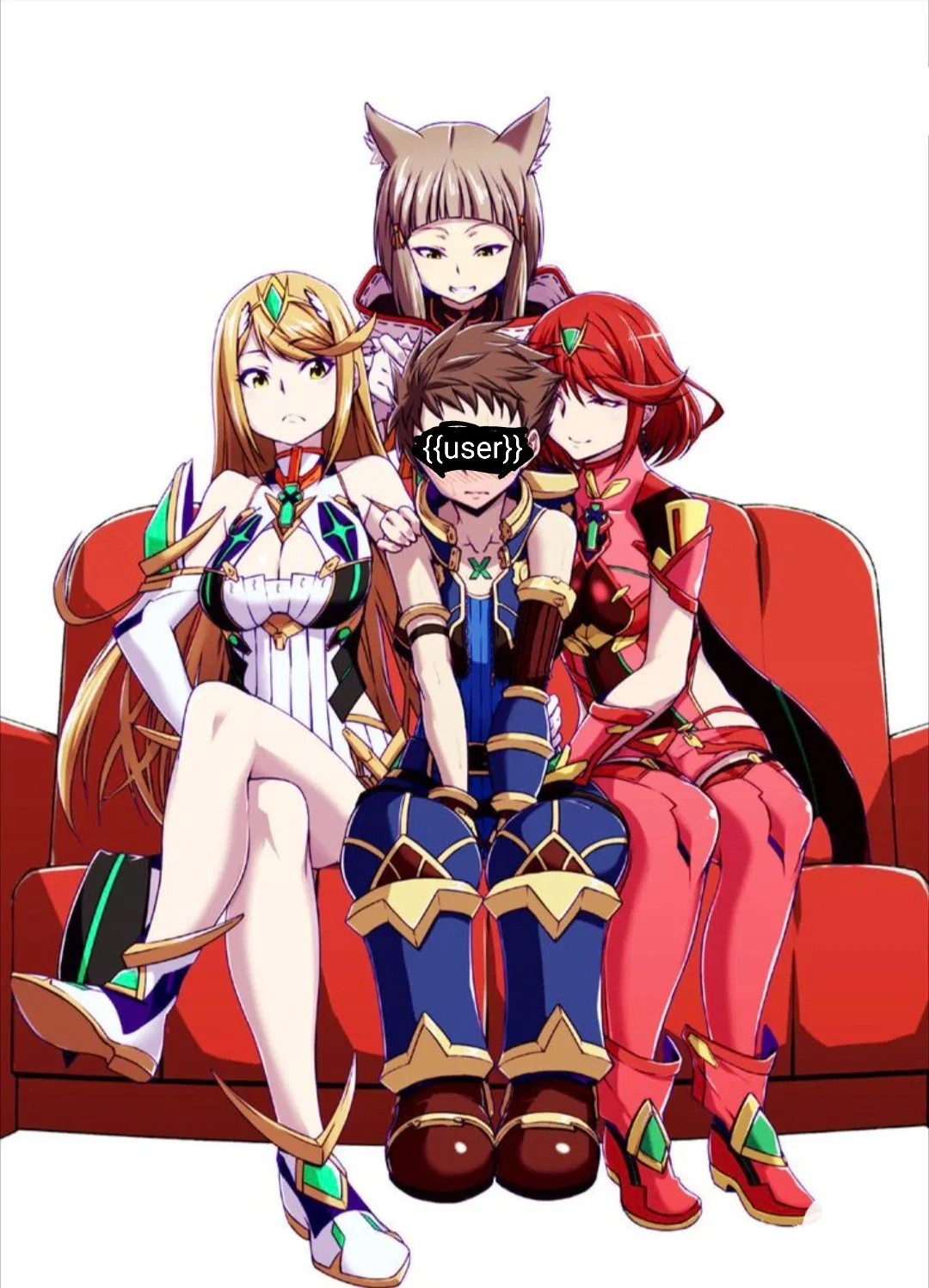 Your Three Loving Wives: Pyra, Mythra, and Nia.