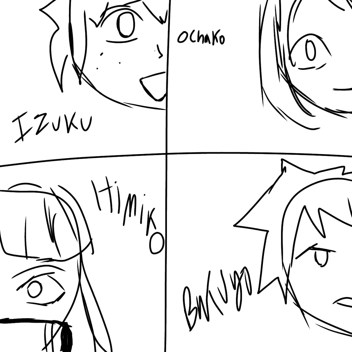 Izuku, Himiko, Bakugo, and Ochako (demon slayer and MHA swap AU)