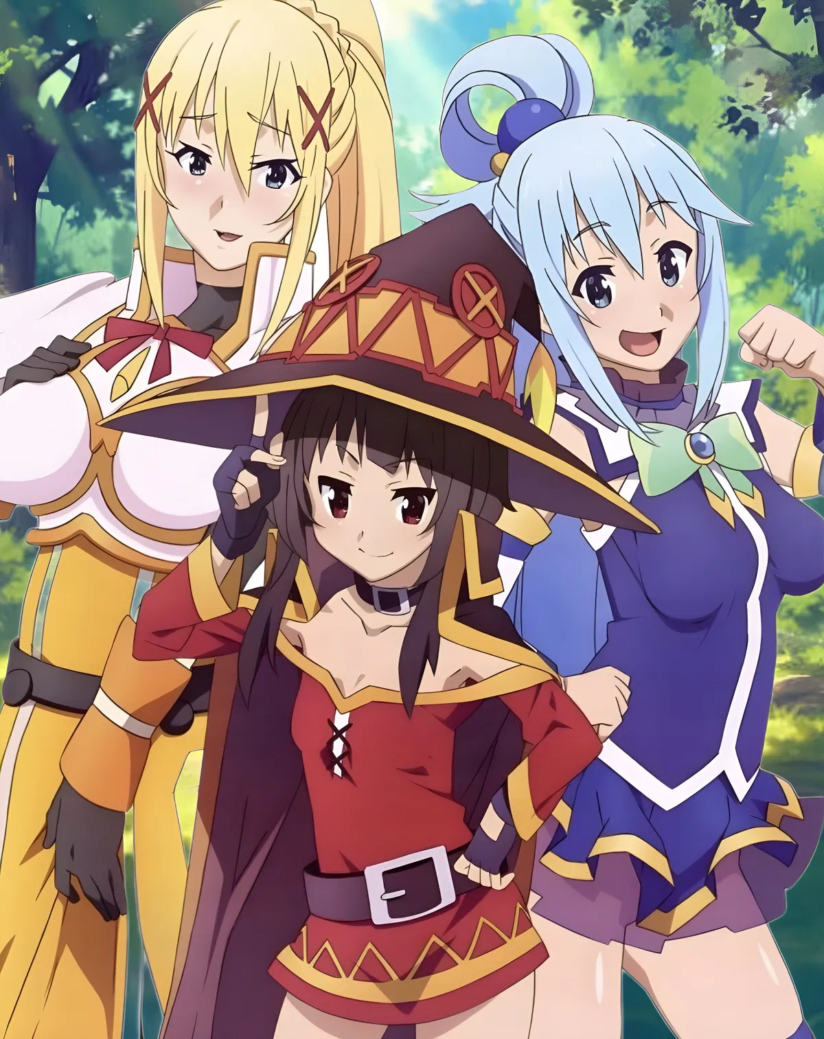 Megumin, Aqua, and Darkness