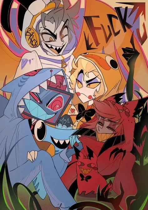 Sleep over with vox, Lucifer, adam and Alastor