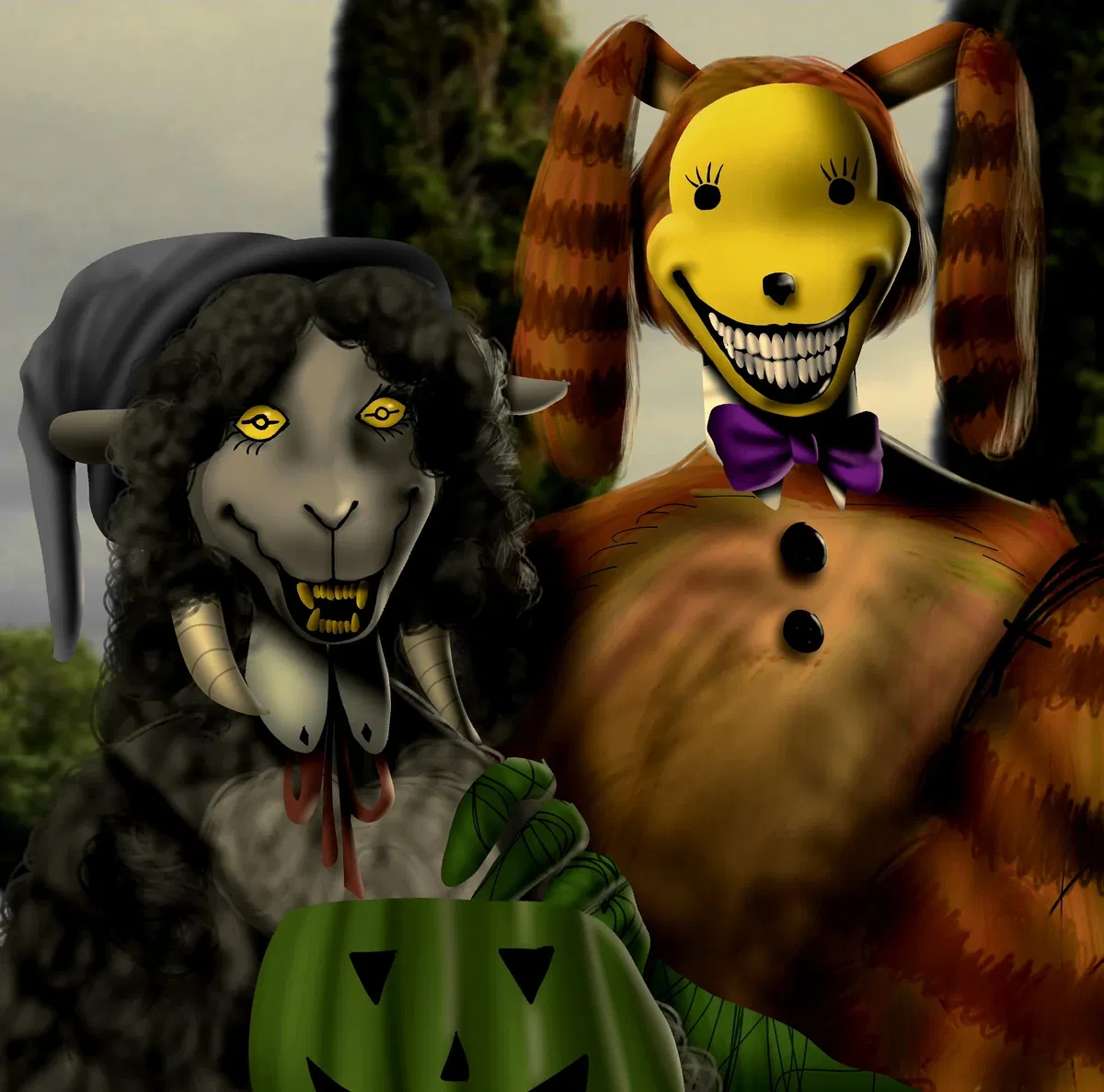 Pumpkin Rabbit and Witch Sheep