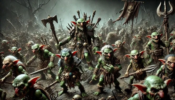 Goblin army raiding elven town
