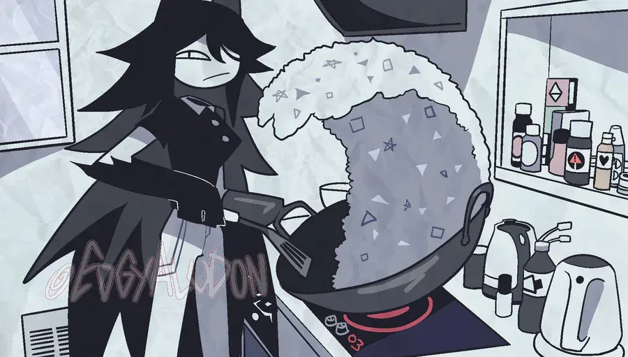 Miss Circle cooks too much rice.