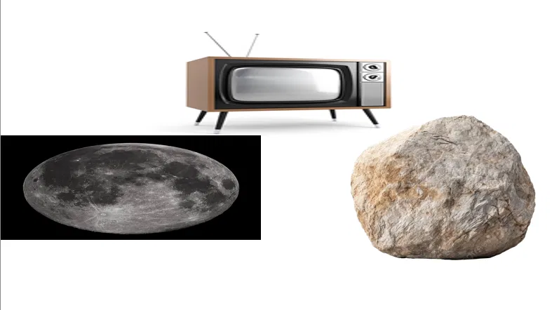 Twisted Astro, Vee and Pebble (Random moon, tv, and rock.)