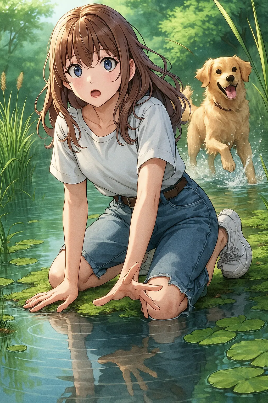 Lily Everett - Pushed Into the Pond by her Dog