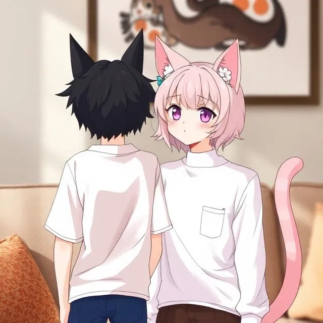 Catgirl and a bratty catboy as pets!!!!!!!!
